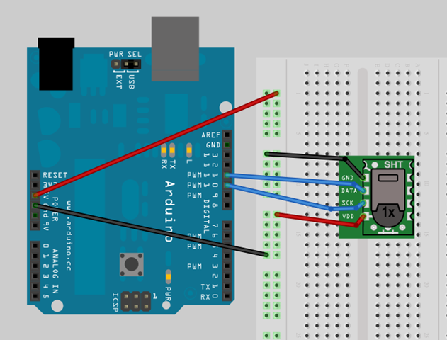 Cooper Maa: Arduino 筆記 – Lab10 使用 SHT15 溫溼度計
